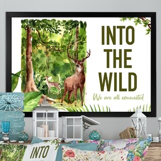 Designart "Into The Wild Deers Portrait" Traditional Framed Wall Decor ...