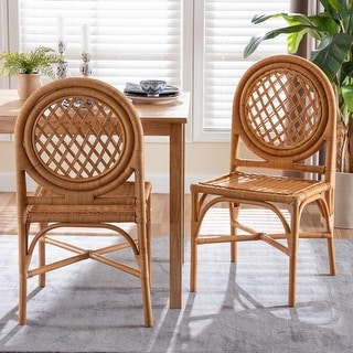 Oxford Round Back Rattan Dining Chair Set of 2 - Handwoven Cane Accent ...