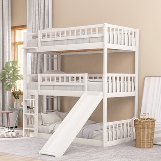 Triple Bunk Bed with Guardrails with Built-in Ladder and Slide - Bed ...