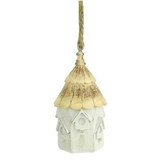 3" Distressed White and Tan Scalloped Shingle Roof Hexagonal Bird House ...