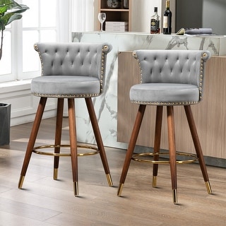 Vintage Stylish Swivel Polyester Fabric Upholstered Bar Stools, Set of ...