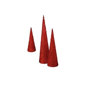 Set of 3 Red Glitter Sequin and Bead Cone Christmas Trees 2' - under-3 ...
