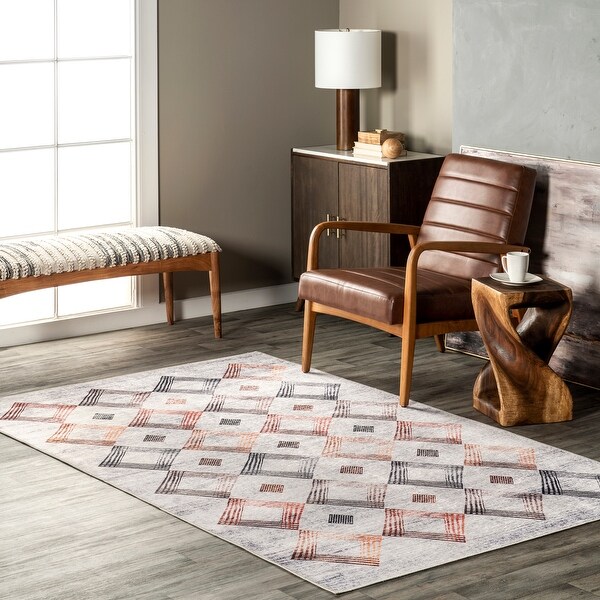 Julian Machine Washable Raspberry and Ivory Area Rug - Bed Bath ...