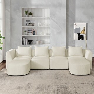 Beige Polyester U Shape Sectional Sofa including Two Single Seats and ...