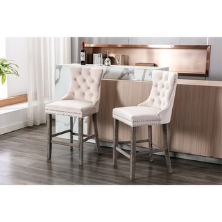 Velvet Upholstered Beige Bar Chairs ( Set of 2 ) - Bed Bath & Beyond ...