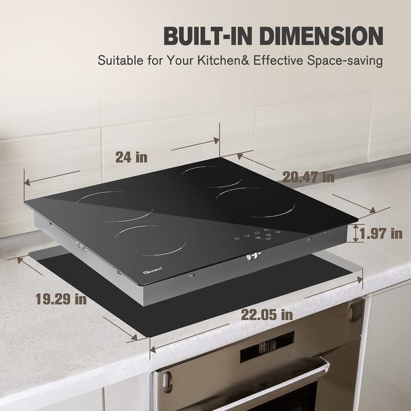 24 Inch 4 Burners Electric Cooktop Glass Ceramic 6000W - Bed Bath ...