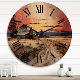 Designart "Barns Rural Dot Art I" Countryside Oversized Wood Wall Clock ...