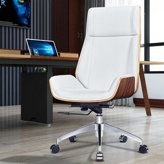 Genuine Leather High Back Executive Office Chair in Solid Walnut Wood ...