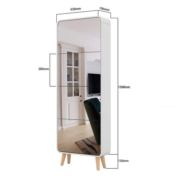 Mirror Shoe Cabinet, Modern Arc Design Floor Standing with Full-Length ...