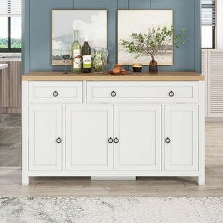 Elegant White Retro Sideboard with Flip-Up Drawer, Adjustable Shelves ...