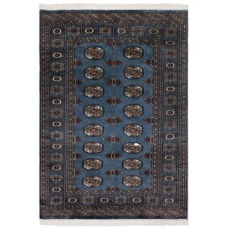 Southwestern Bokhara Antoine Blue Beige Hand Knotted Rug - 4'0'' x 6'0 ...