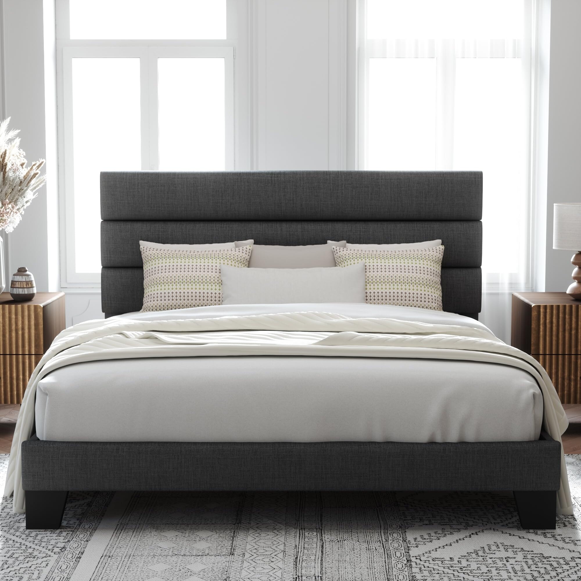 King Bed Frame Platform Bed w Upholstered Headboard Slats Support Fully Upholstered Mattress Foundation No Box Spring Needed On Sale Bed Bath Beyond 40201277