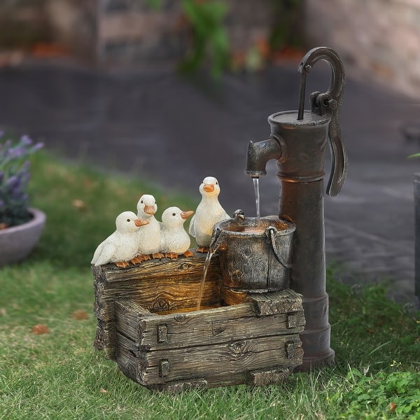 Farmhouse Crate and Baby Ducks Resin Outdoor Fountain with LED Lights ...