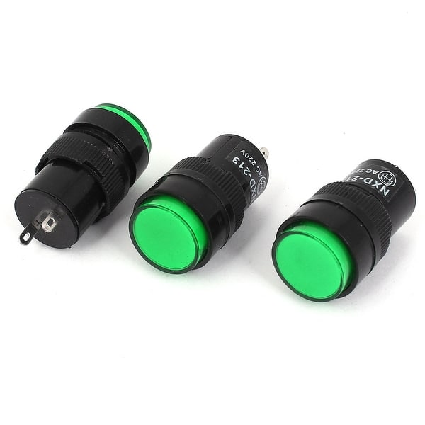3 Pcs Green LED Round Indicator Signal Light Lamp 16mm Mounting Hole AC ...