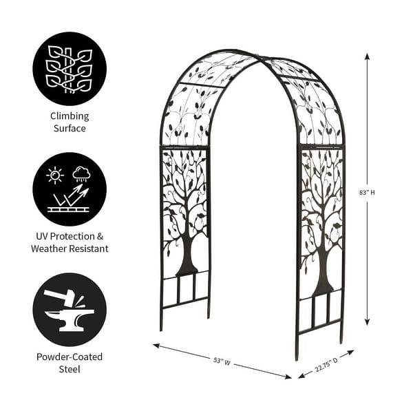 83" x 53" Metal Arched Garden Arbor with Tree of Life Design - Bed Bath ...