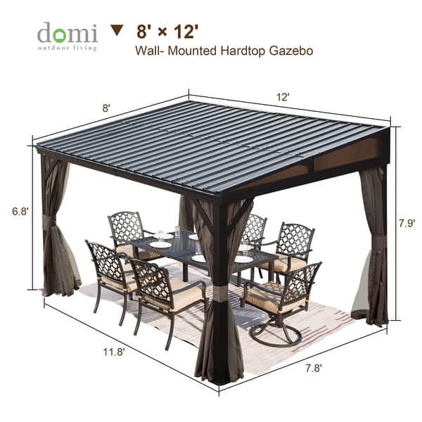 Domi Wall-Mounted Aluminum Patio Gazebo with Sloped Galvanized Steel ...