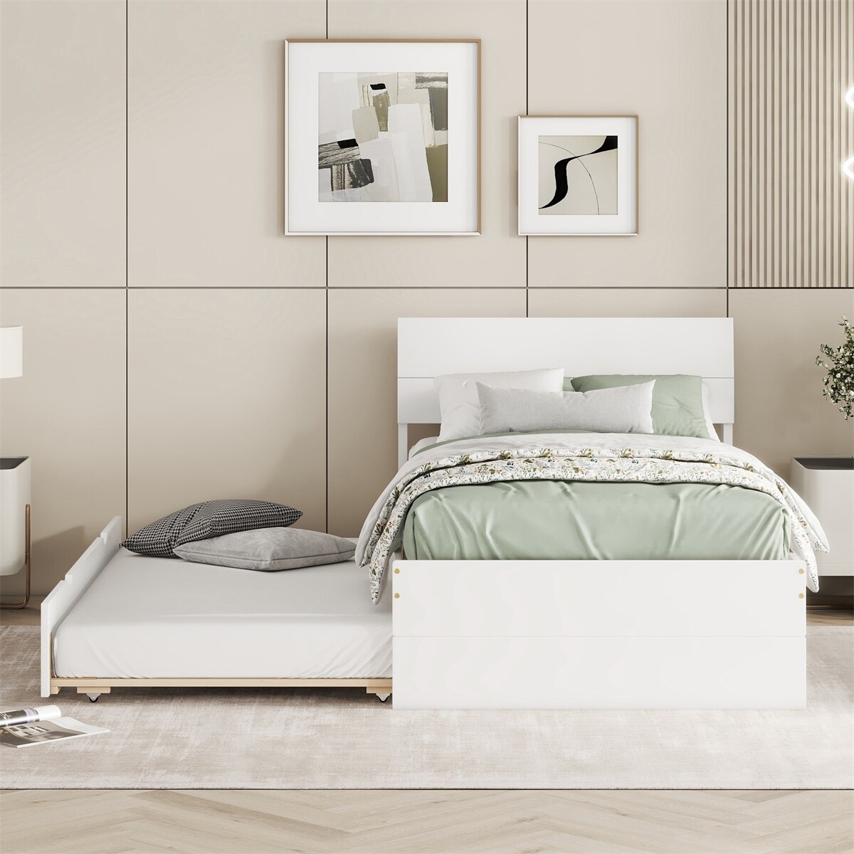 White twin bed frame with trundle store