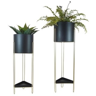 Black Gold cylinder/triangle Plant Pot, Stand, Set of 2 - Bed Bath ...