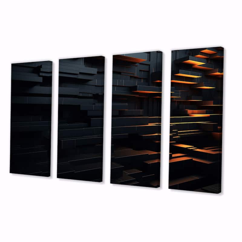 Designart "3D Black Brick Cube Dimensions IV" Modern Geometric ...