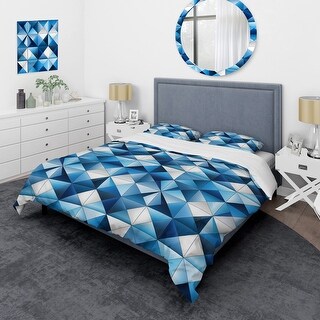 Designart "Deep Cobalt Blue Symmetry Cubes I" White Modern Bed Cover ...