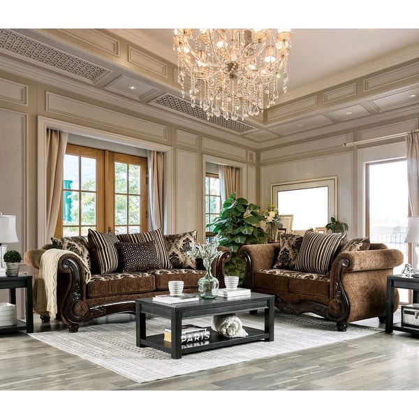 Pora Traditional Brown Chenille 2-Piece Sofa Set by Furniture of ...