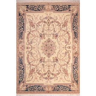 Fazalhaq Pak Persian Irish Beige/Teal Wool Rug - 8'1'' x 10'4'' - 8 ft ...
