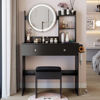 Versatile LED Mirror Vanity Table with Stool and Advanced Power Socket ...