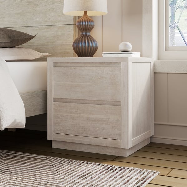 Stone Gray Bedside Table Wood Veneer 2 Handle-free Drawer Nightstand ...