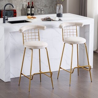 2-Piece High Bar Stool Dining Chairs with Metal Legs and Soft Back ...