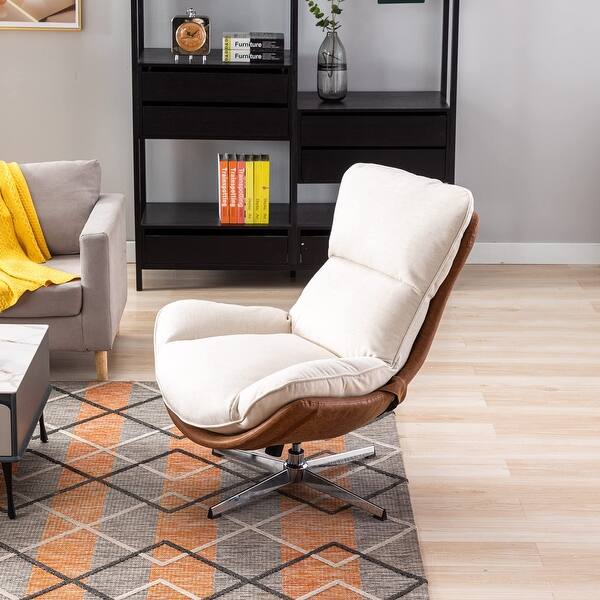 Swivel Accent Chair, Modern Linen Soft Foam Lounge Chair with High Back ...