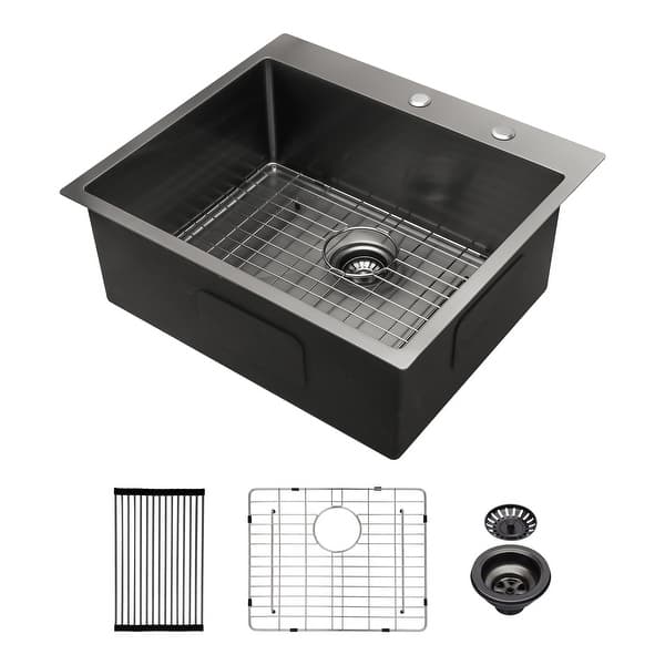 25X22 Inch Drop In Kitchen Sink Gunmetal Black Topmount 16 Gauge Deep ...