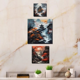 Designart "Moonset And Japonese Maple Tree III" Japon Landscape Set Of ...