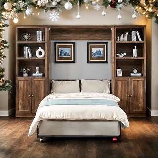 Full Size Half Self-Close and Open Murphy Bed with 2 Side Cabinet - Bed ...