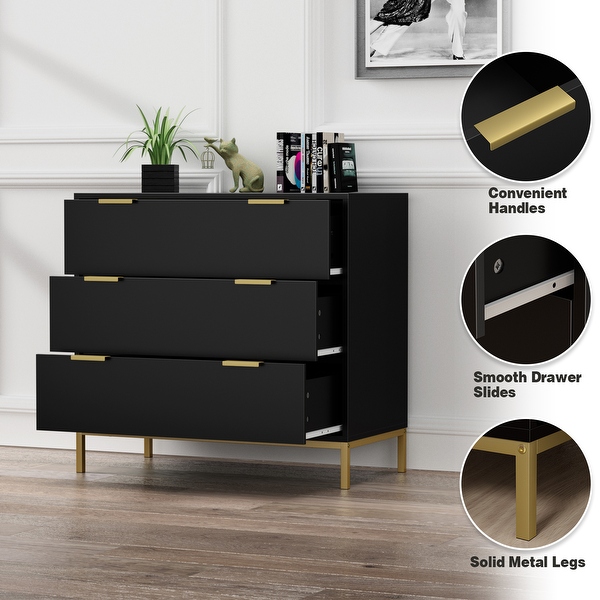 31.5 W 3 Drawer Black Bedroom Dresser Modern Wood Chest of Drawers for Living Room 3 Drawer