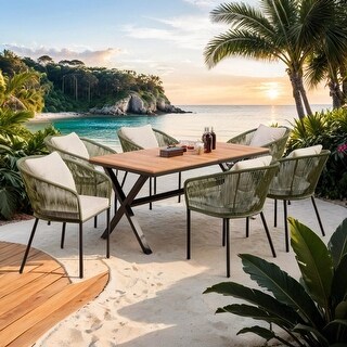 Elegant 7-Pieces Patio Dining Set, All-Weather Outdoor Furniture Set ...