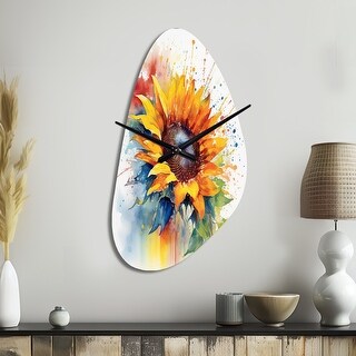 Yellow Blue Golden Sunflowers I - Floral Large Wall Clocks ...