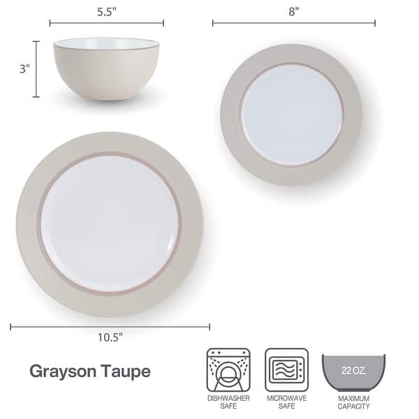 Pfaltzgraff Grayson Taupe 12-Piece Dinnerware Set, Service for 4 - Bed ...