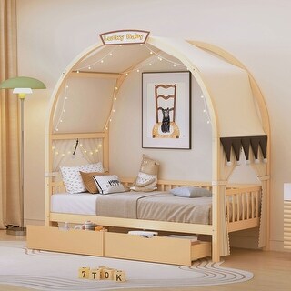 Elegant Arched Canopy Bed Design Twin Size Extended Bed with 2 Drawers ...