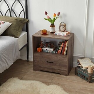 Natural Wood Bedside Table End Side Table Dresser with Fabric Drawer ...