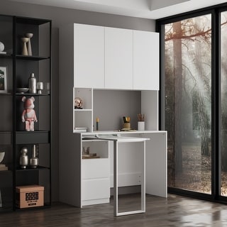 Multifunctional White Desk with Hutch Home Office and Study Furniture ...