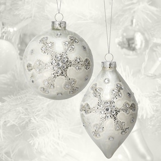 4" Glass Snowflake Ball Finial Ornament Set of 6 - Bed Bath & Beyond ...