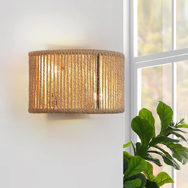 Boho Flush Mounted Sconce Rattan Wall Lamp Hemp Rope Farmhouse Sconces ...