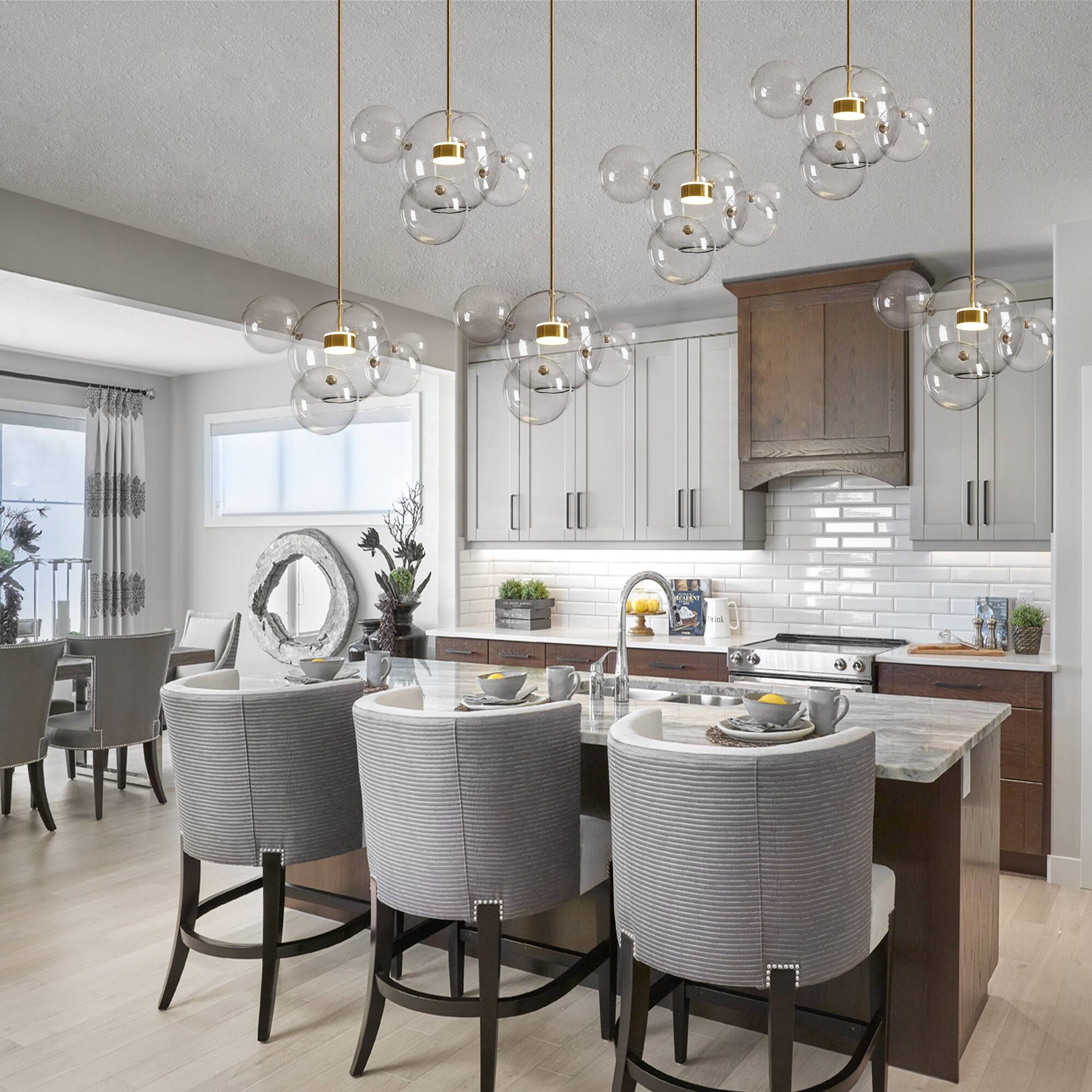 Modern 1-Light LED Soap Bubble Pendant Lighting - Brass - 18.11 Inch ...