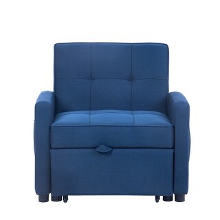 Pull-out Bule Sleeper Sofa Convertible Recline Bed Futon Reading Chair ...