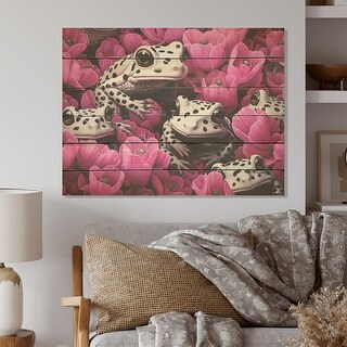 Designart "White And Pink Pop Art Frog I" Frogs & Toads Wood Wall Decor ...