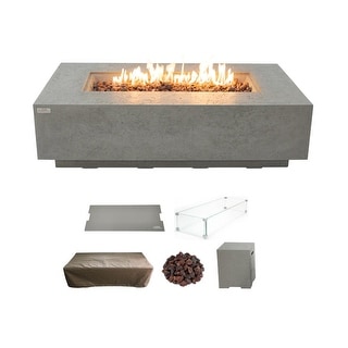 AMS Fireplace Madison Travertine Fire Pit Bundle - 60" x 32" x 17 ...