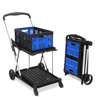 Folding Shopping Cart, 2-Layer Utility Cart with Wheels, High-Capacity ...
