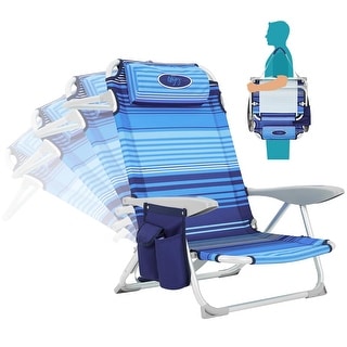 Folding Beach Chair for Adults, 4-Position Lightweight Beach Chair, Low ...