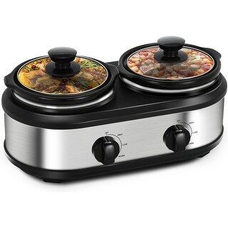 Double Slow Cooker, 2 X 1.25QT Mini Individual Pots with Adjustable ...