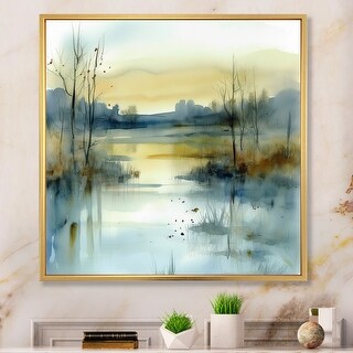 Designart "Summer Lake Landscape Illustration III" Lake Framed Wall ...
